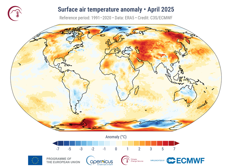 Copernicus: Näst varmaste april globalt – temperaturen är fortfarande över 1,5°C högre än den ...